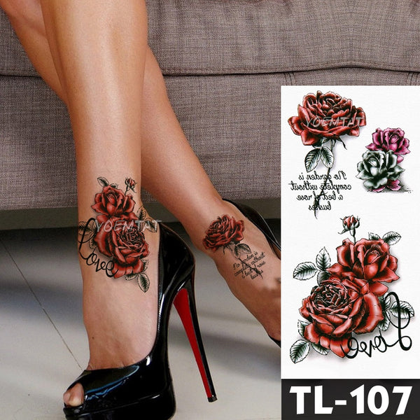 Water Transfer Dark Splash Ink Realistic Roses Temporary Tattoo Sticke ...